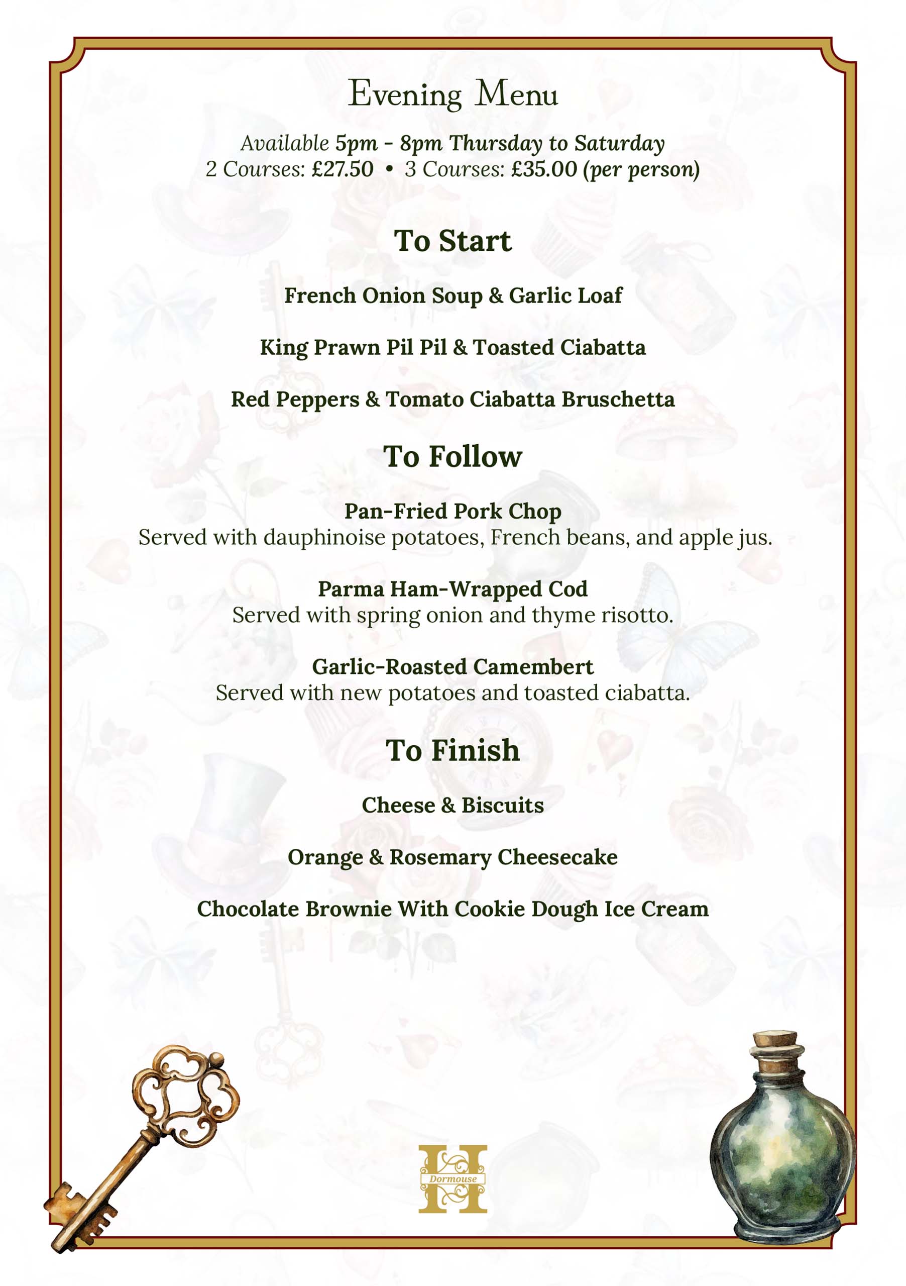 Evening Menu - Dormouse Haven